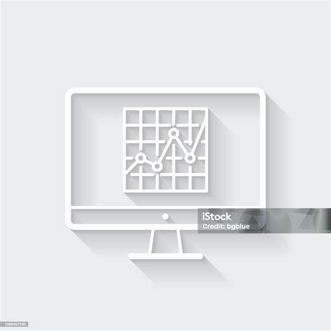 그래프가 있는 데스크톱 컴퓨터입니다 빈 배경에 긴 그림자아이콘 플랫 디자인 3차원 형태에 대한 스톡 벡터 아트 및 기타 이미지 3차원 형태 가격 개념 Istock