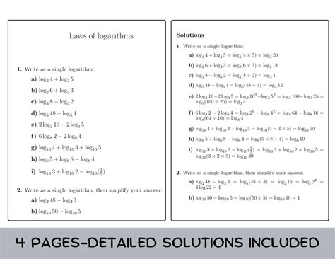 Laws Of Logarithms Worksheet With Solutions Teaching Resources