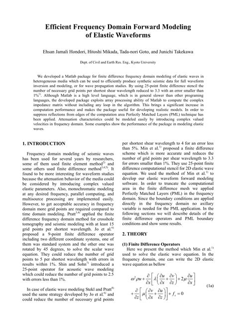 Pdf Efficient Frequency Domain Forward Modeling Of Elastic Waveforms