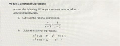 Solved Module Rational Expressions Answer The Following Chegg