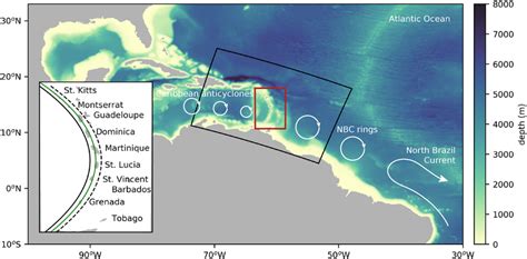 Map Of The Bathymetry Of The Caribbean Sea Used In The Numerical