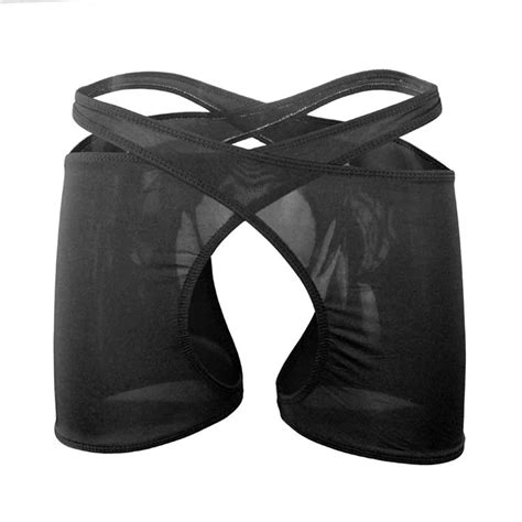 오픈 가랑이 속옷 속이 빈 Eortic 팬티 게이 맨 섹시한 속옷 속옷 크로스 붕대 낮은 상승 복서 반바지 AliExpress