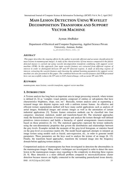 pdf mass lesion detection using wavelet decomposition transform and