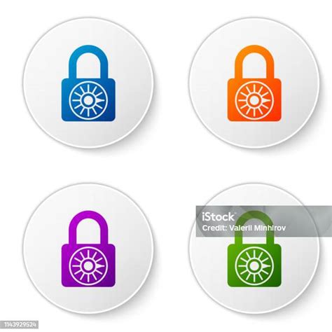 색상 안전 조합 잠금 바퀴 아이콘 흰색 배경에 고립입니다 콤비네이션 자물쇠 보안 안전 보호 암호 및 개인 정보 보호 개념입니다 원 버튼에 아이콘을 설정 합니다 벡터 일러스트