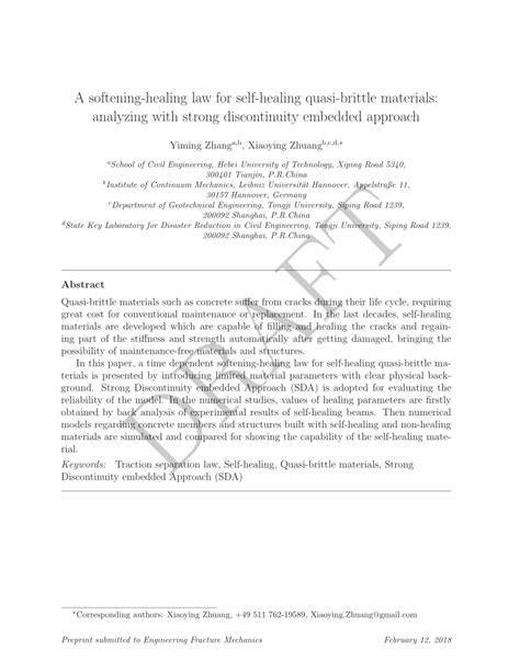 Pdf A Softening Healing Law For Self Healing Quasi Brittle Materials Analyzing With Strong