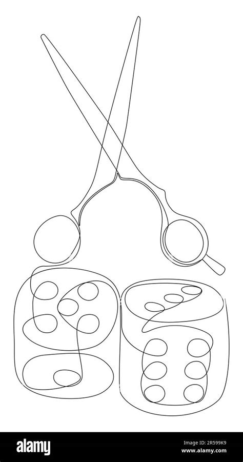 One Continuous Line Of Dice And Scissor Thin Line Illustration Vector Concept Contour Drawing