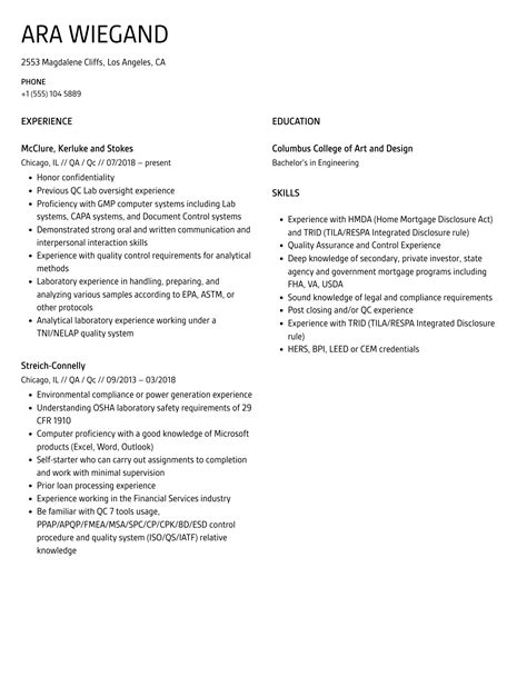 Qa Qc Resume Samples Velvet Jobs