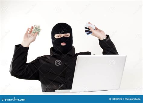 Man Stealing Data From A Laptop Stock Photo Image Of Cards Criminal 12086128
