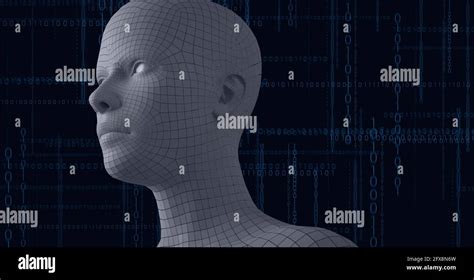 Composition Of Human Bust Formed With Grey Particles And Binary Coding
