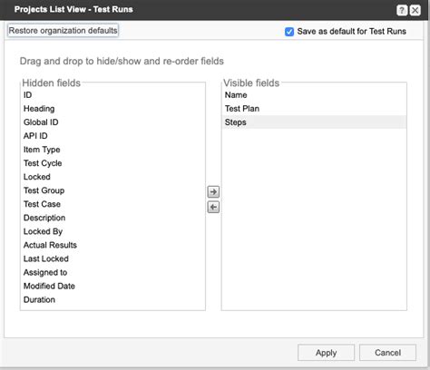 Configure Test Run View