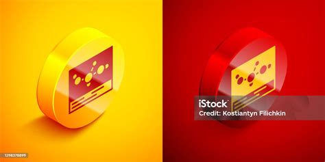 주황색과 빨간색 배경에 격리된 등색 화학 공식 아이콘입니다 혁신 의학 건강 연구 및 과학을 위한 추상적 육각형 서클 버튼입니다 벡터 3차원 형태에 대한 스톡 벡터 아트 및