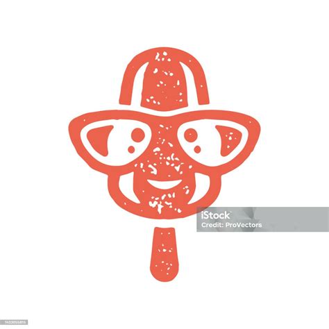 귀여운 여름 캐릭터 웃는 아이스크림 나무 막대기 착용 패션 선글라스 빨간 그런 지 질감 가공의 인물에 대한 스톡 벡터 아트 및 기타 이미지 가공의 인물 고풍스런