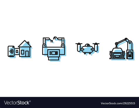 Set Line Drone Flying With Action Camera Smart Vector Image