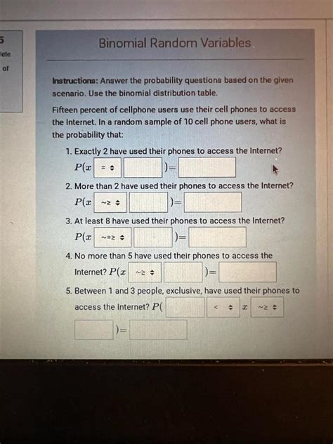 Solved Binomial Random Variables Instructions Answer The