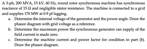A 3 Ph 200 Mva 15 Kv 60 Hz Round Rotor Synchronous Machine Has