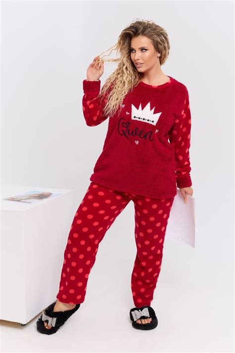 Дамска плюшена пижама в червено Angelo Style