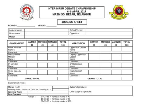 Debate Judging Sheet Pdf