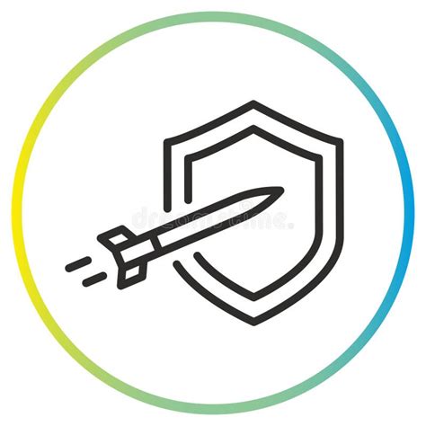 Air Defense Icon Shield And Ballistic Missile Thin Line Symbol Stock