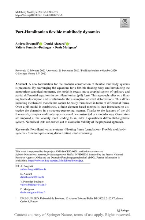 Port Hamiltonian Flexible Multibody Dynamics Request Pdf