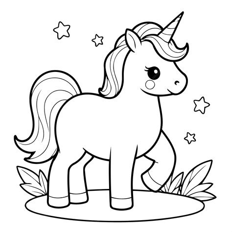 어린이 컬러링 활동을 위한 귀여운 유니콘 그림의 터 일러스트레이션 프리미엄 벡터