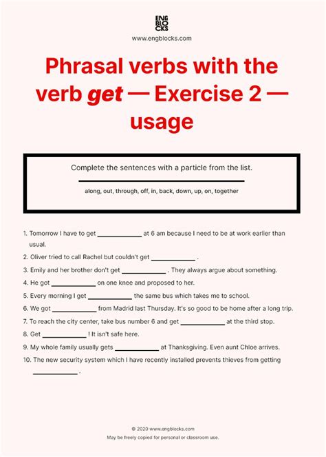Phrasal Verbs With The Verb Get Exercise 2 Usage