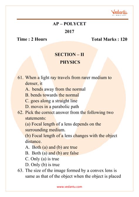 AP POLYCET Physics Question Paper 2017