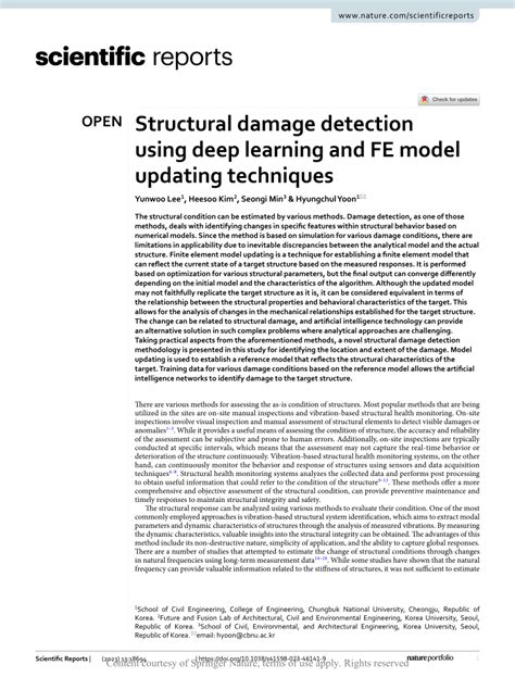 PDF Structural Damage Detection Using Deep Learning And FE Model Updating Techniques
