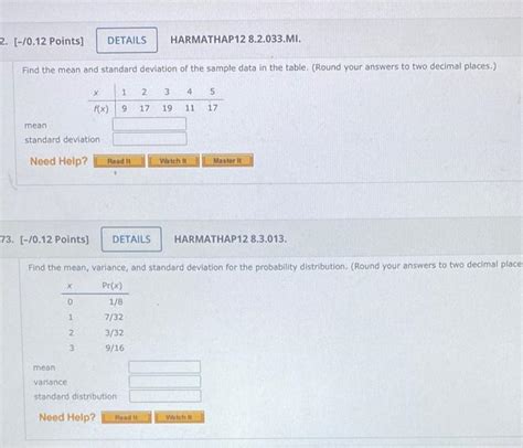 Solved Standard Deviation Points HARMATHAP Chegg