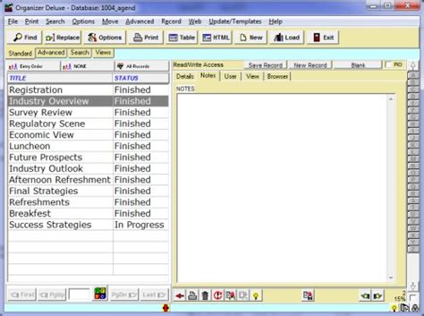 free agenda activities database template for organizer advantage