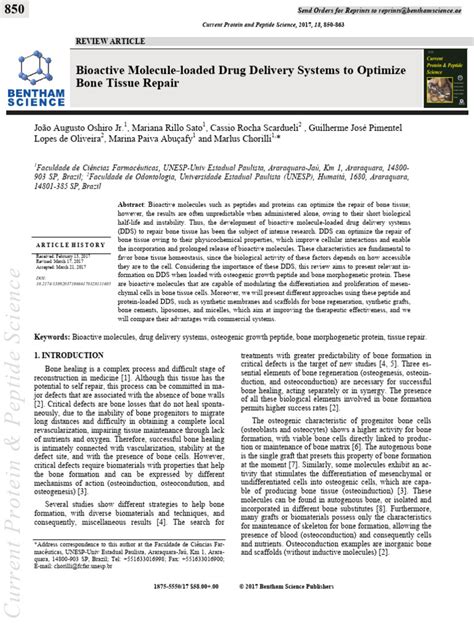 Bioactive Molecule Loaded Drug Delivery System To Optimize Bone Tissue Repair Download Free