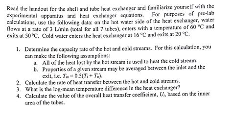 Read The Handout For The Shell And Tube Heat Chegg