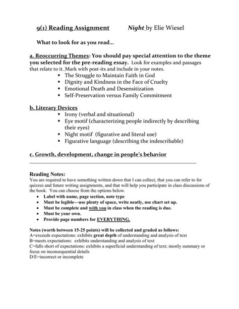 91 Reading Assignment Night