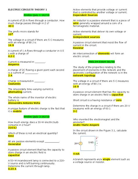 Electric Circuits Theory 1 Electric Circuits Theory 1 Prelim Quiz 1