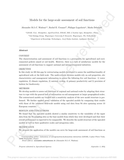 PDF Models For The Large Scale Assessment Of Soil Functions