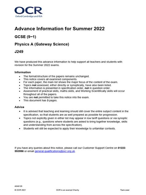 J249 Gcse Physics A Gateway Science Advance Information Jun2022 Pdf Force Physics