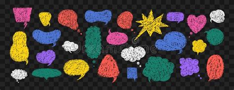 Hand Drawn Crayon Speech Bubble Vector Set With Chalk Scribble Text