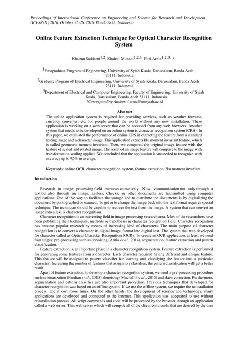 Pdf Online Feature Extraction Technique For Optical Character