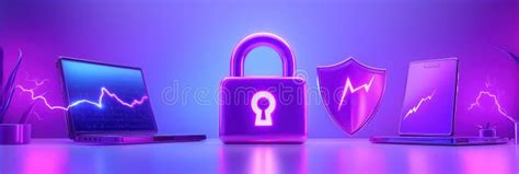 Digital Security Icon Featuring Padlock Shield And Devices Stock Illustration Illustration