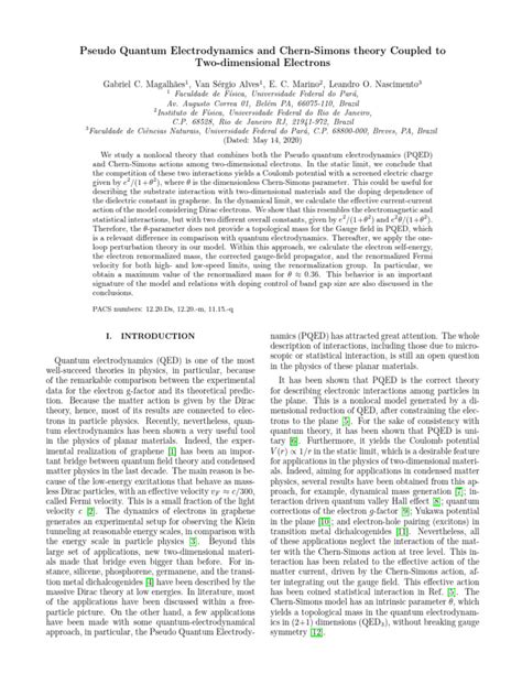 Pqed And Chern Simons In 2d Electrons Pdf Gauge Theory Quantum