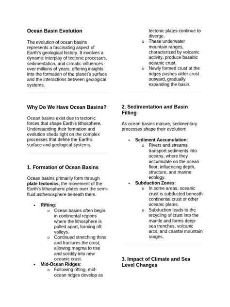 Earth Science Ocean Basin Evolution Reviewer Pdf Sedimentary Basin