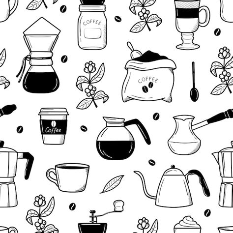 카페와 커피 하우스 패턴 무료 벡터