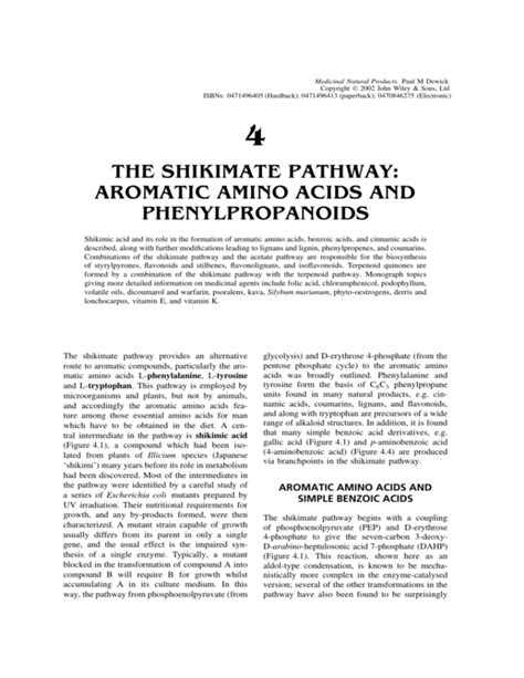 THE SHIKIMATE PATHWAY AROMATIC AMINO ACIDS AND