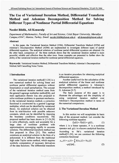 Pdf The Use Of Variational Iteration Method Differential Transform Method And Adomian