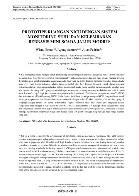Pdf Prototipe Ruangan Nicu Dengan Sistem Monitoring Suhu Dan Kelembaban Berbasis Mini Scada