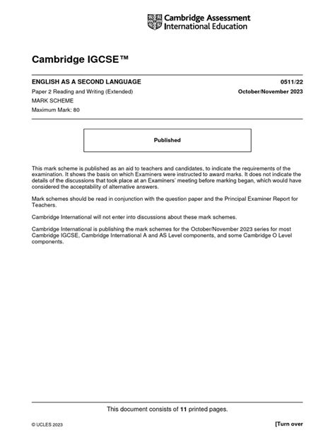 Cambridge Igcse ™ English As A Second Language 051122 Pdf