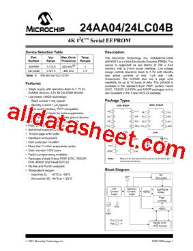 24LC04B Datasheet PDF Microchip Technology