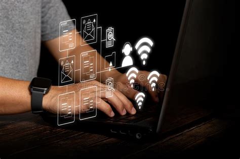 Businessman Using Notebook Communicate Online High Speed Wifi It Works Over A Wireless