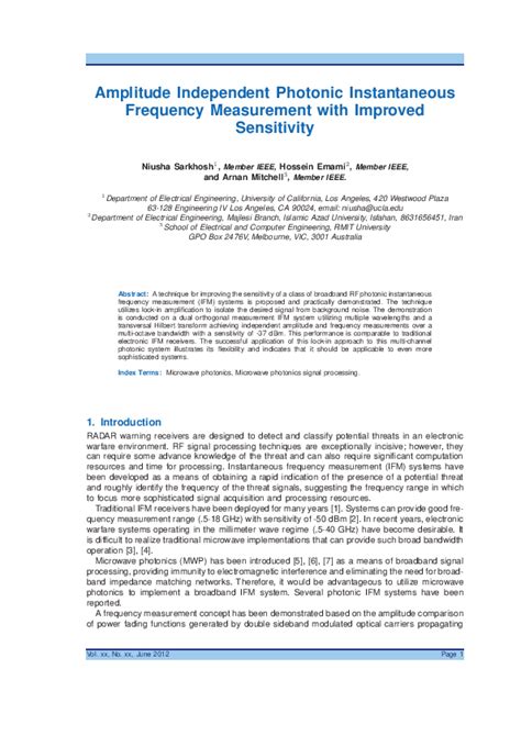 Pdf Amplitude Independent Photonic Instantaneous Frequency Measurement With Improved Sensitivity