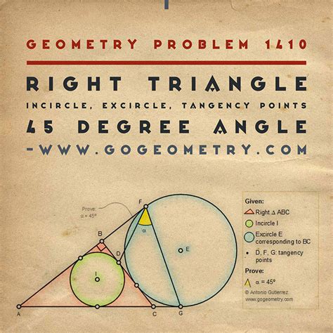 Geometry Problem 1410 Right Triangle Incircle Excircle Tangency Points 45 Degree Angle