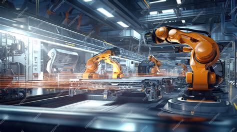 Premium Photo The Intelligent Robotic Arm In The Factory Of The Future Is Working